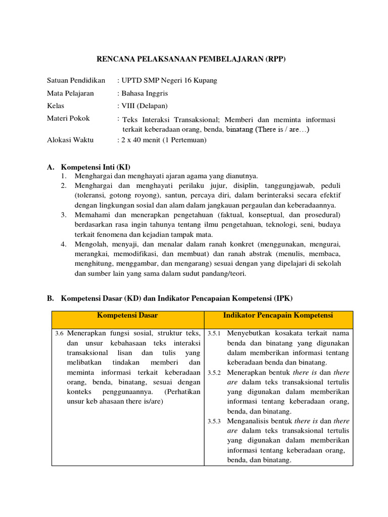 Contoh RPP 1 | PDF