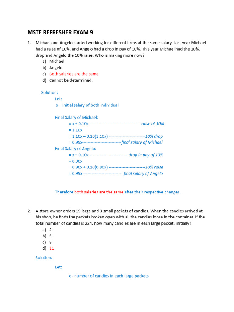 Mste Refresher Exam 9 Solution | PDF | Sphere | Area