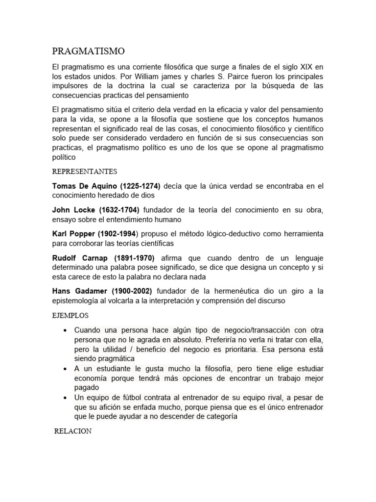 Pragmatismo Resumen | PDF | Pragmatismo | Epistemología