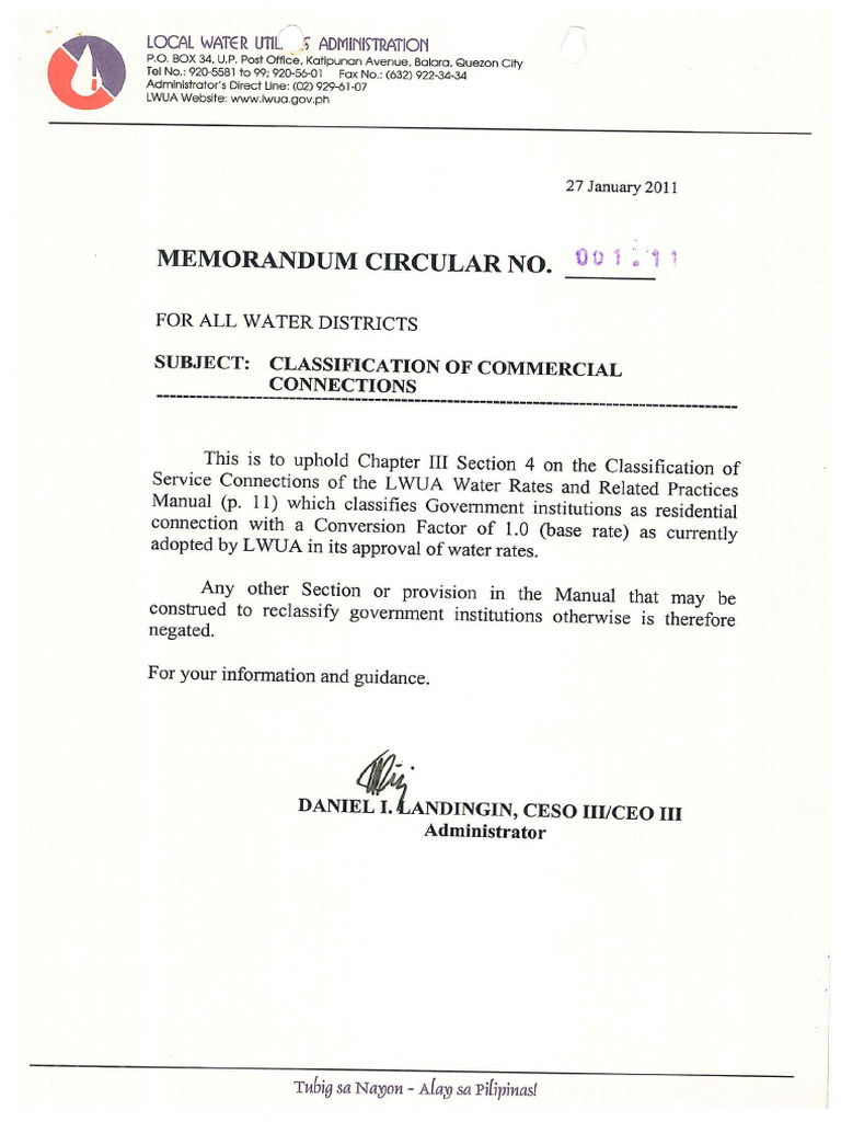 MC 2011 - 001 - Classification of Commercial Connections | PDF