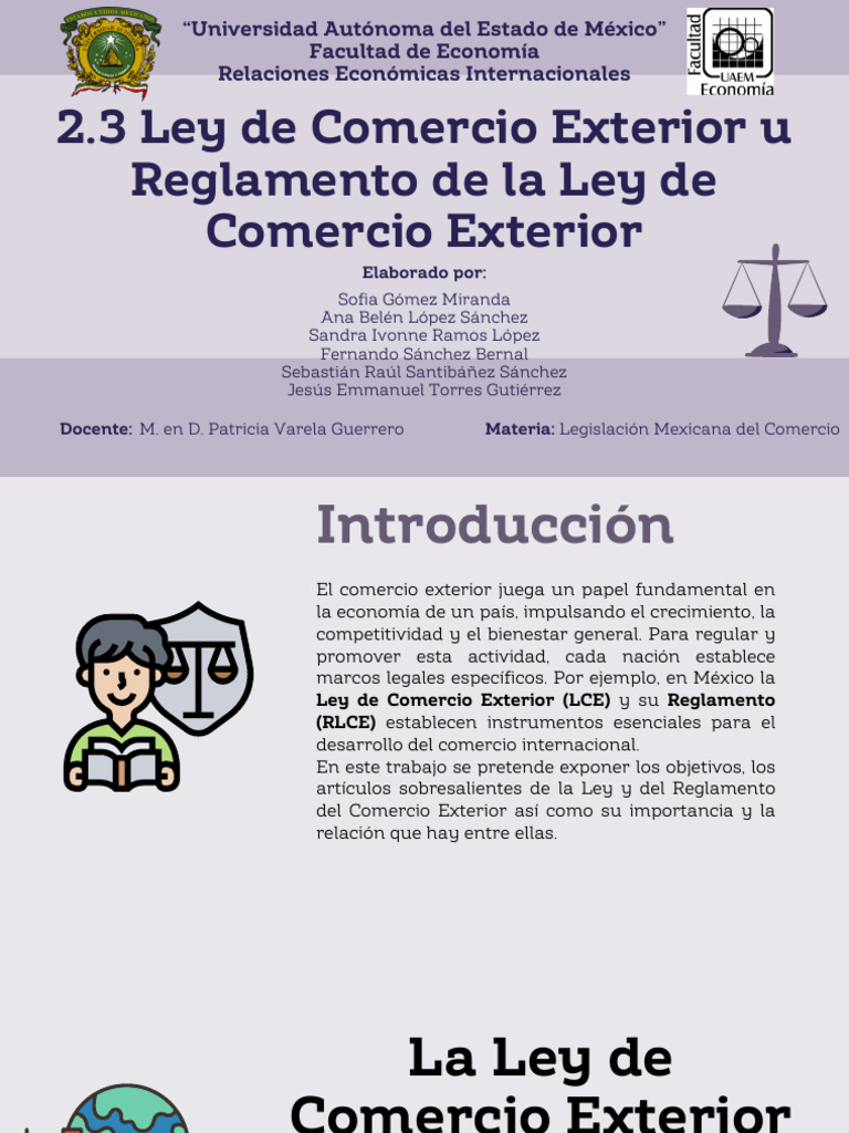 Ley de Comercio Exterior y Su Reglamento. EQUIPO 4 | Descargar gratis ...