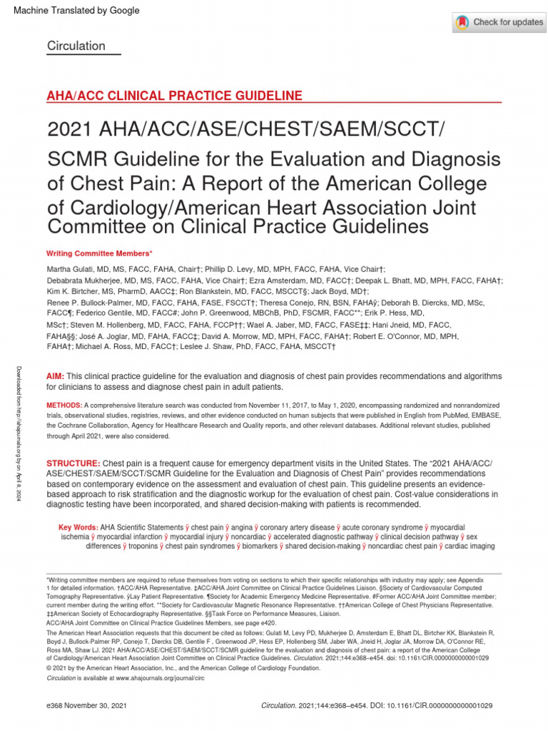 Guideline For The Evaluation and Diagnosis of Chest Pain | PDF ...