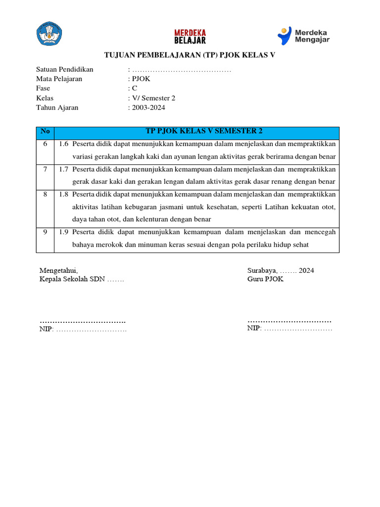 TP Pjok Kelas 5 | PDF