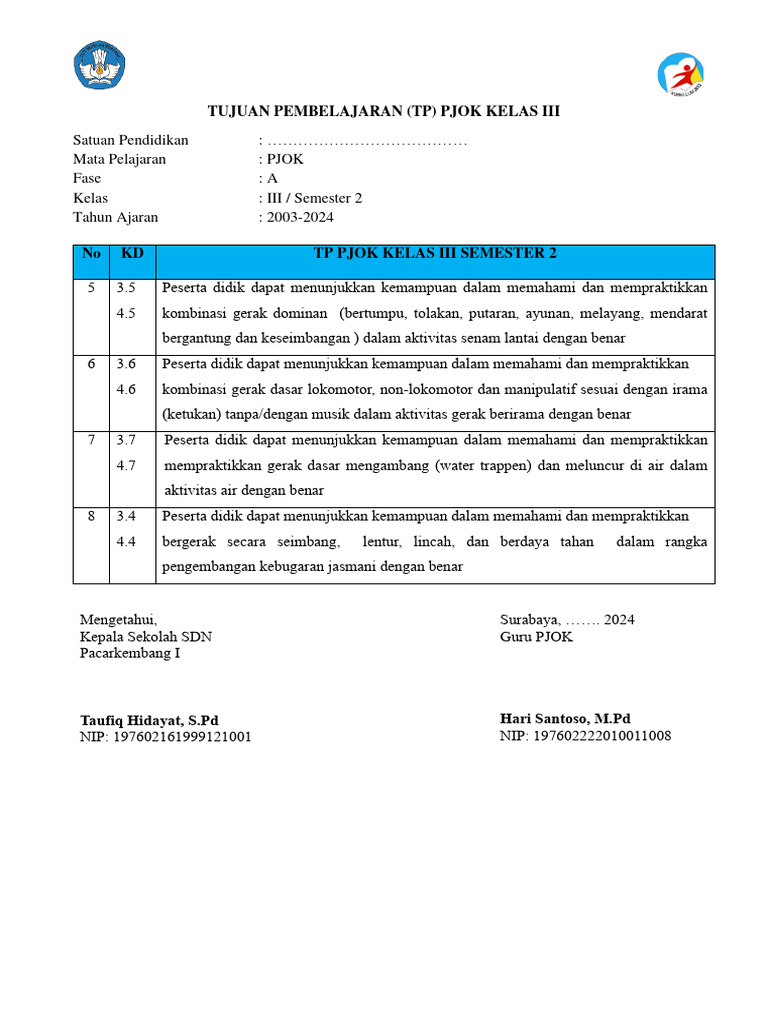 02 TP Pjok Kelas 3 Semester 2 | PDF