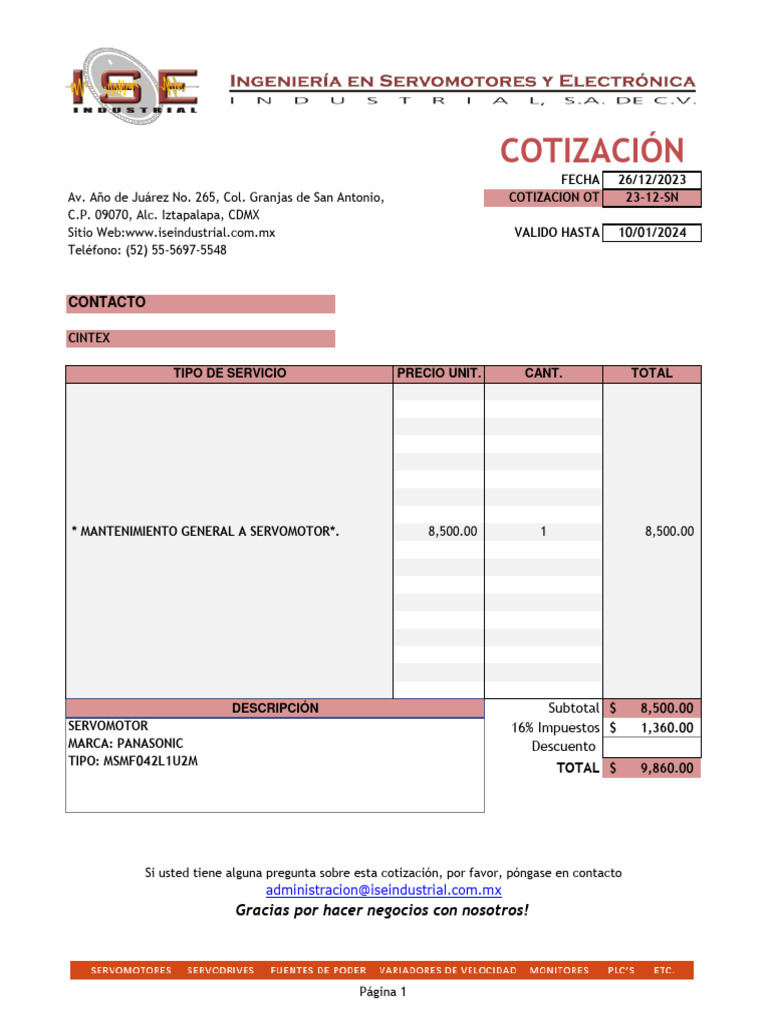 Servo 23-12-SN Mtto Servomotor Cintex | PDF
