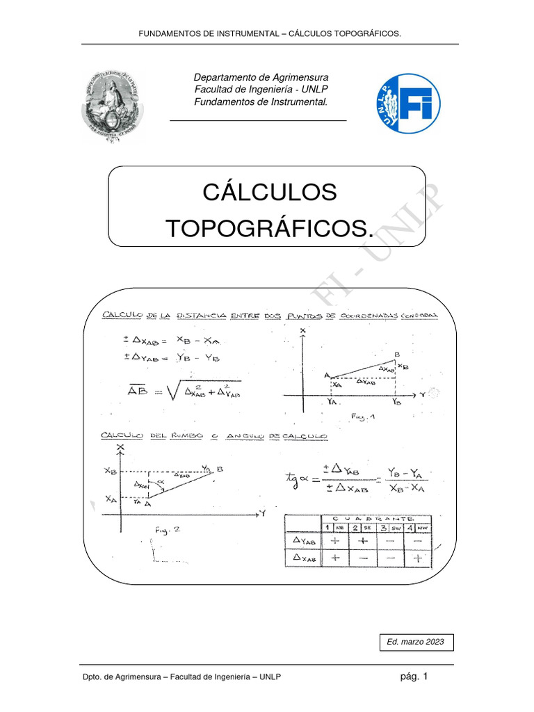 Cálculos Topográficos | PDF | Sistema de coordenadas Cartesianas | Latitud