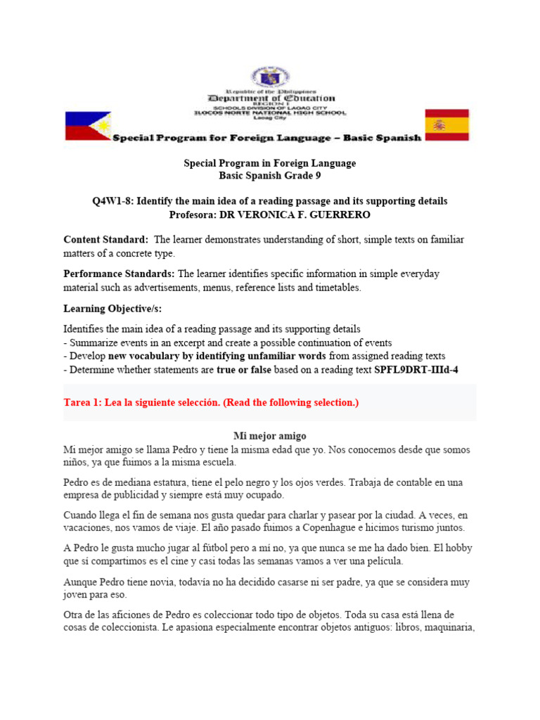 Spanish 9 - Q4W1 8 | PDF