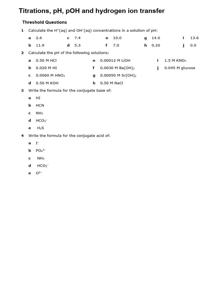 Titrations PH pOH354 | PDF | Acid | Ph
