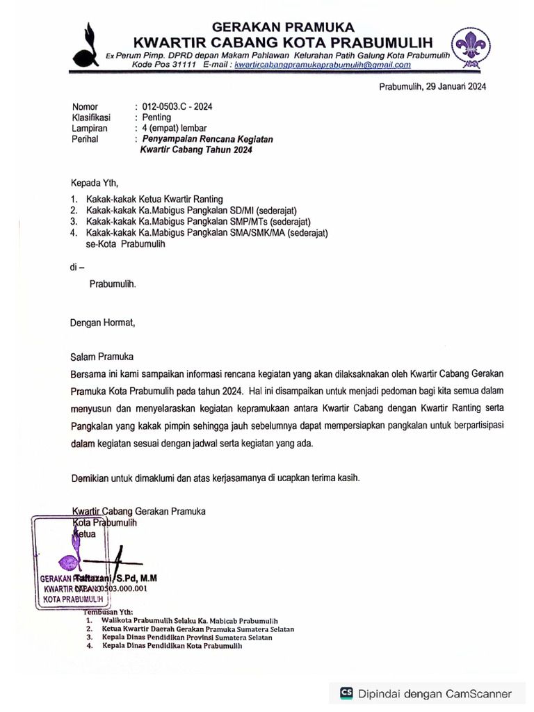Surat Rencana Kegiatan 2024 & Jadwal Rencana Kegiatan 2024 | PDF