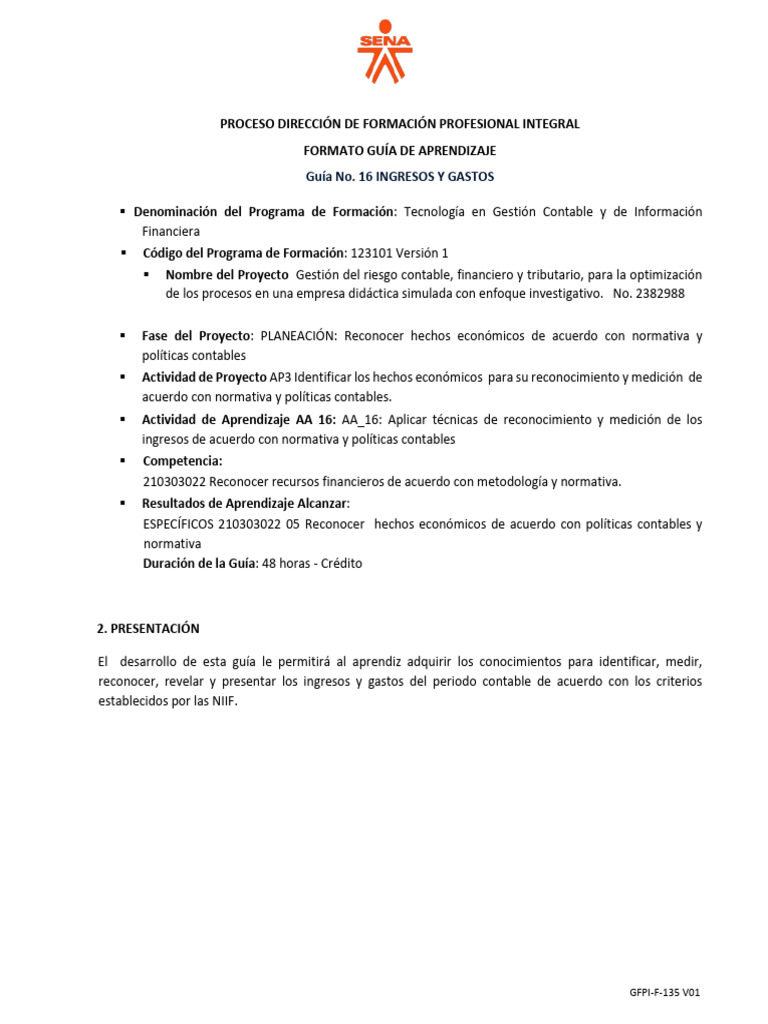 Guia - 16 - Ingresos y Gastos | PDF | normas internacionales de ...