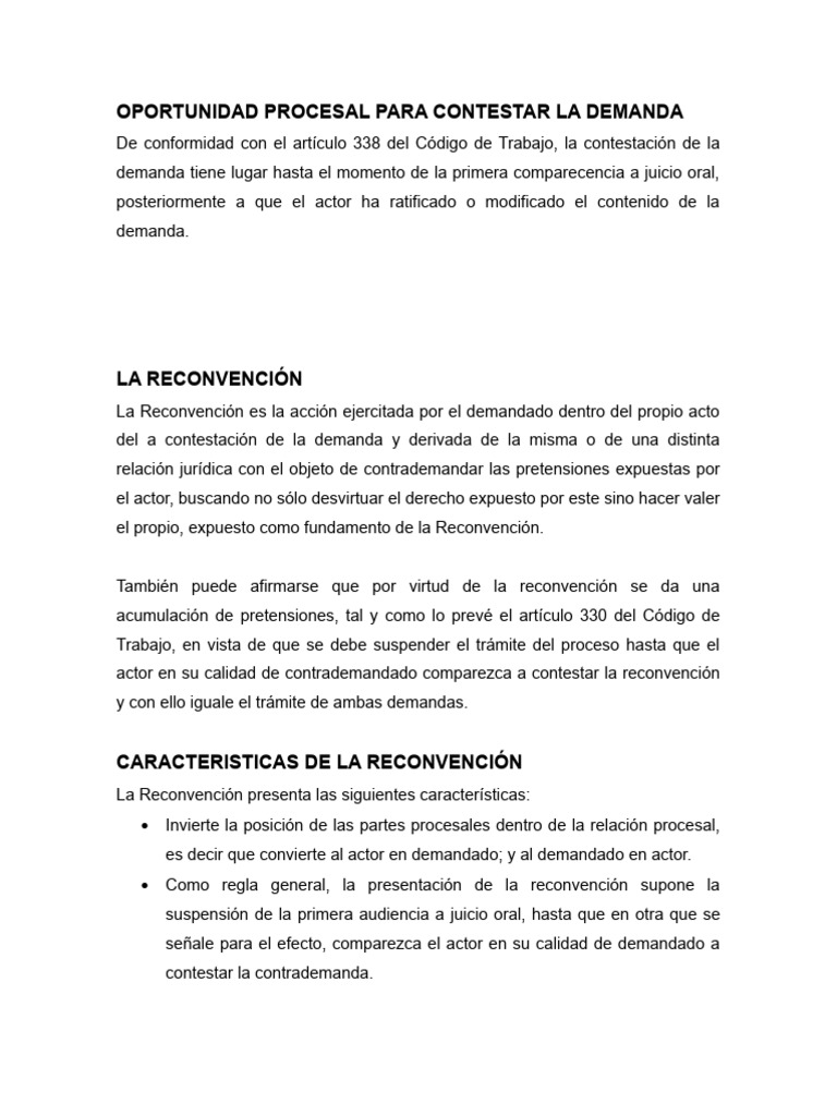 Contestación de La Demanda y La Reconvención | PDF | Demanda judicial ...