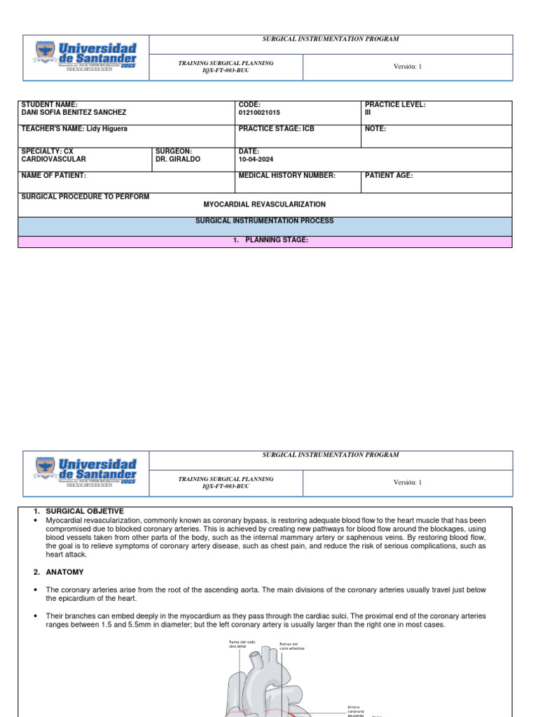 IQX-FT-003 FORMATO DE PLANEAMIENTO QUIRÚRGICO RVM | PDF | Coronary Circulation | Heart