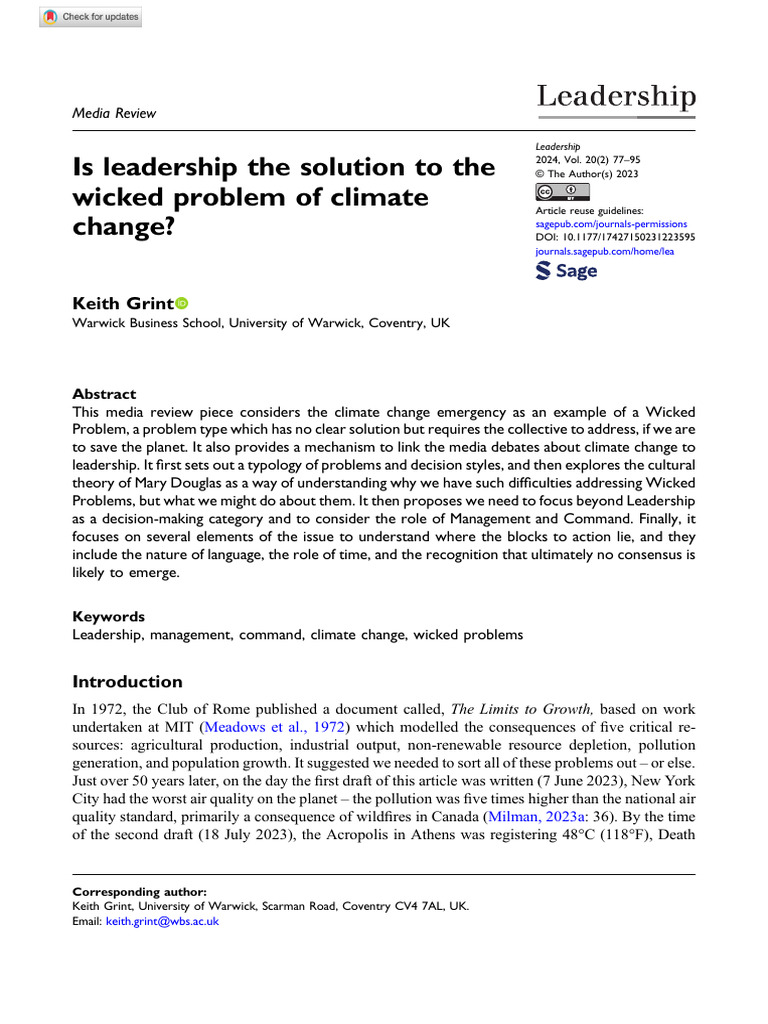 Is Leadership the Solution to the Wicked Problem of Climate Change ...