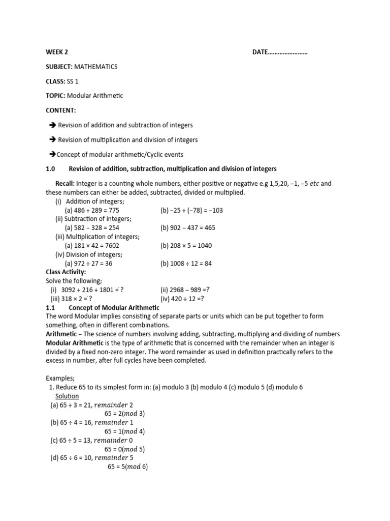 LESSON TIME | PDF | Integer | Multiplication