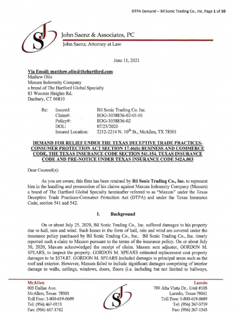 Heller Zev - DTPA (542A Notice Letter) 6.11.2021 | PDF | Damages ...
