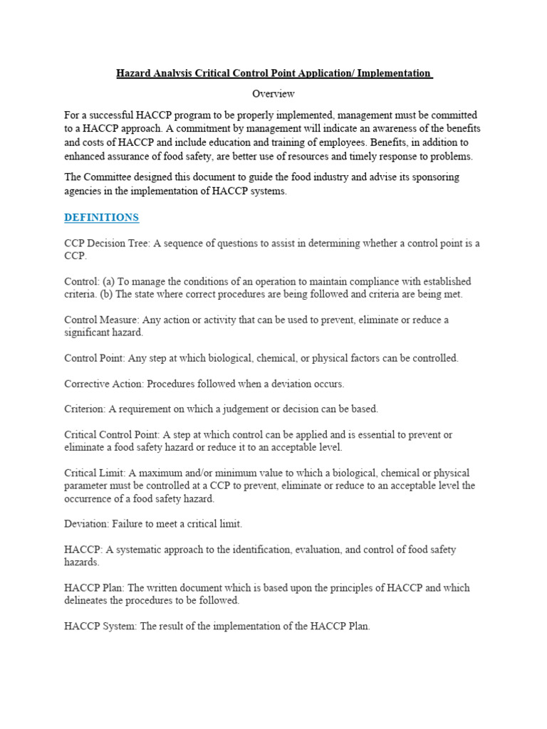 HACCP Handout | Download Free PDF | Hazard Analysis And Critical ...
