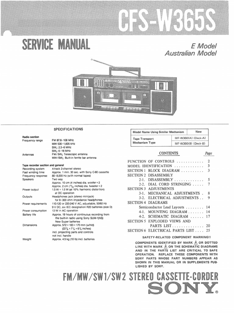 SONY CFS-W365S Service Manual | PDF