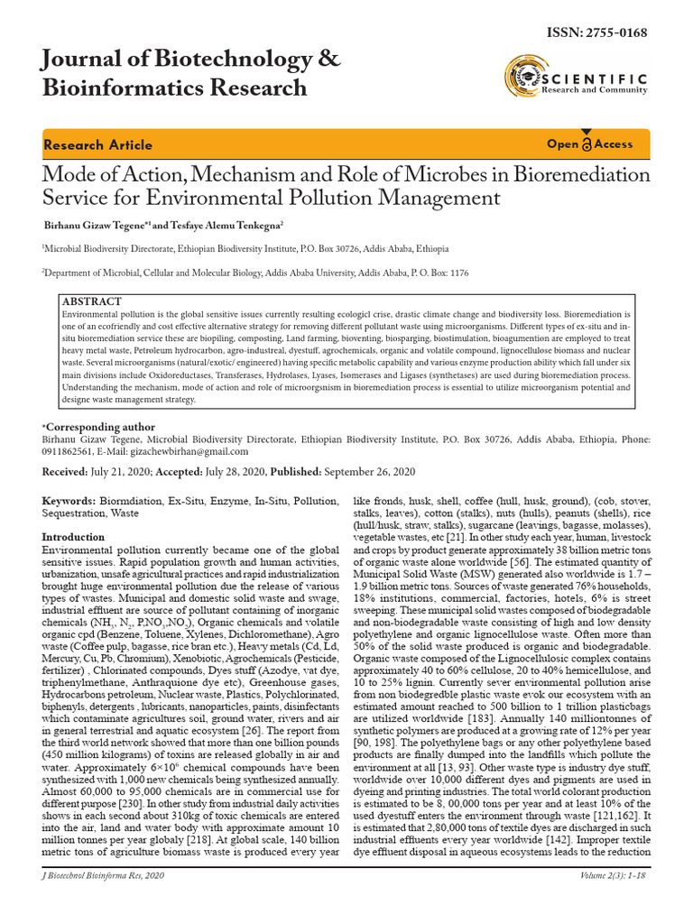 Mode of Action Mechanism and Role of Microbes in Bioremediation Service For Environmental ...