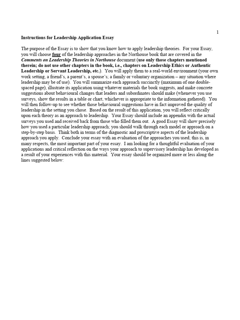 Instructions For Leadership Application Essay | PDF | Leadership ...