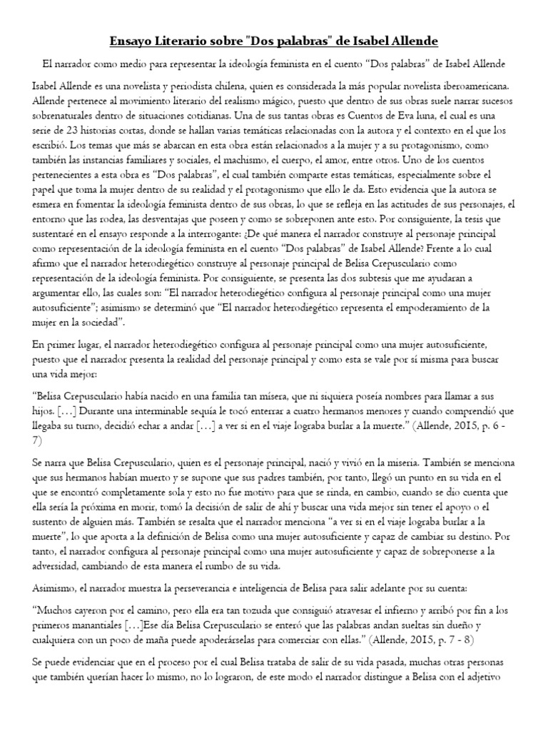 Feminismo en "Dos palabras" de Allende | PDF | Mujer | Feminismo