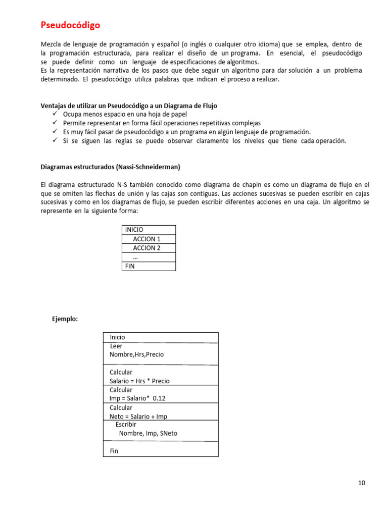 Ventajas del Pseudocódigo y Diagramas N-S | PDF | Algoritmos | Lenguaje de programación