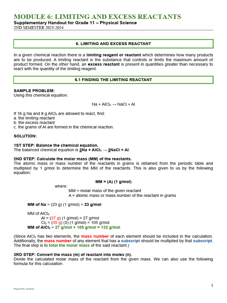 G11 Physical Science - Module 6 Handout #1 | PDF | Mole (Unit) | Chemistry