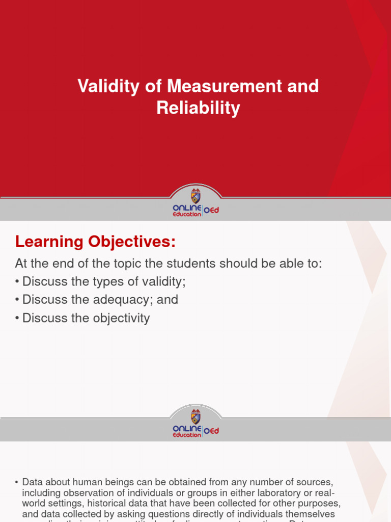 Week 016 Validity of Measurement and Reliability | PDF | Validity (Statistics) | Survey Methodology