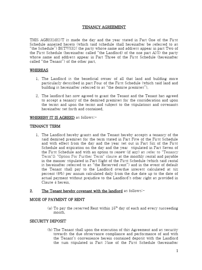 Sample Tenancy Agreement | PDF | Leasehold Estate | Landlord