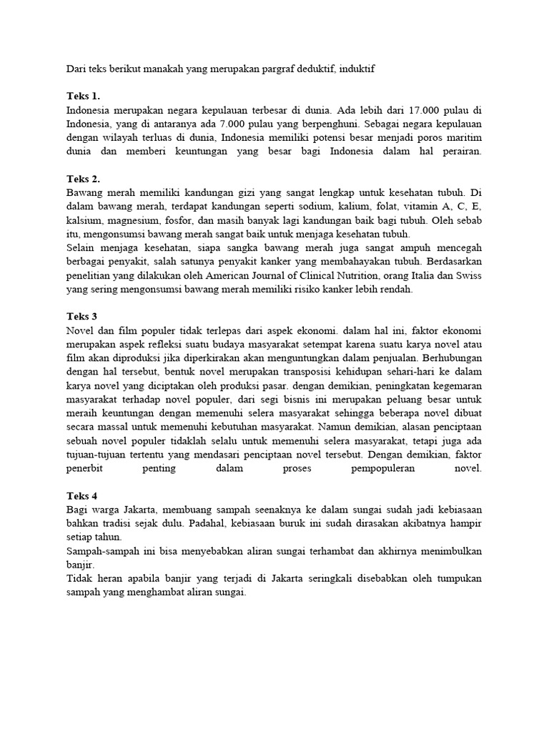 Dari Teks Berikut Manakah Yang Merupakan Pargraf Deduktif | PDF