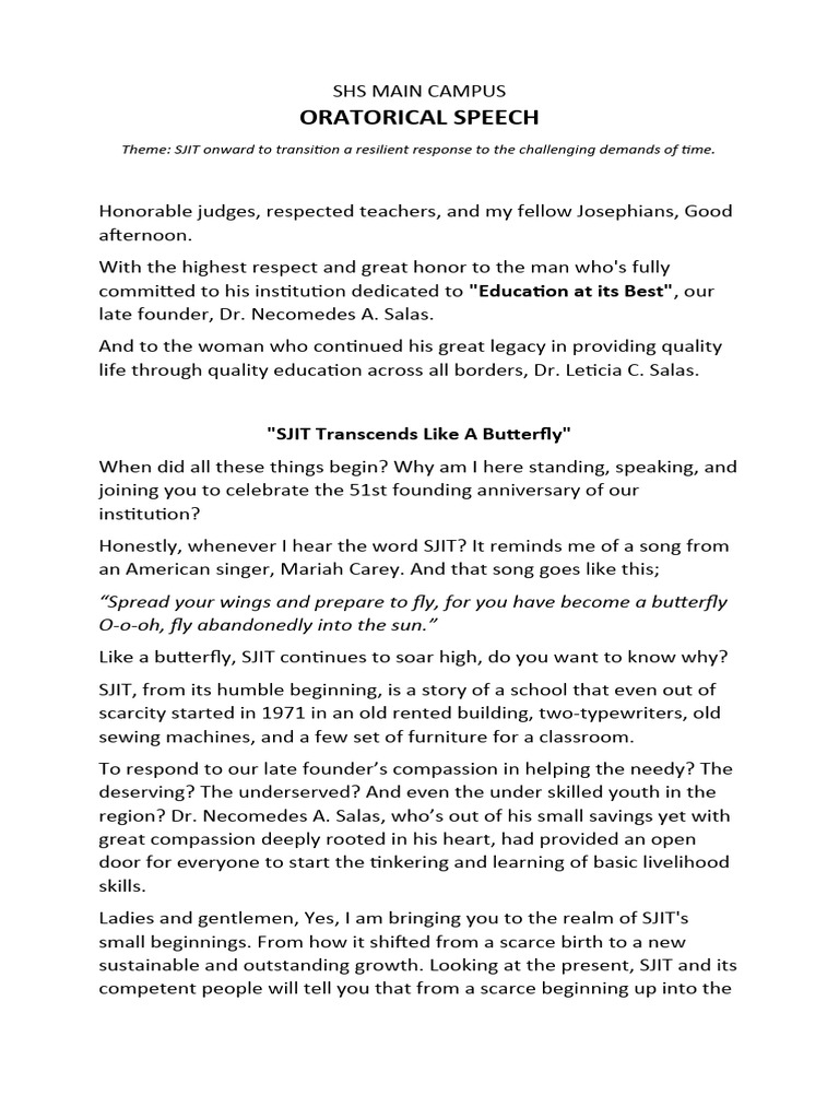 SHS Main Campus Oratorical Piece | PDF