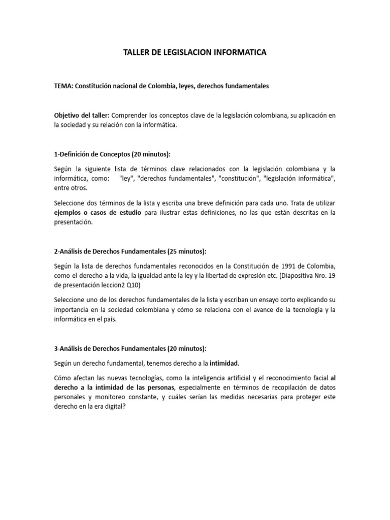 Taller 1 de Legislacion Informatica | PDF | Privacidad | Derechos ...