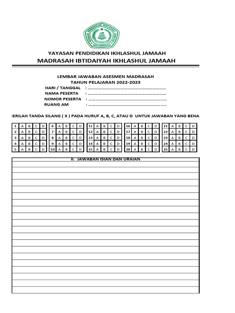 Contoh Lembar Jawaban LJK - Lju | PDF
