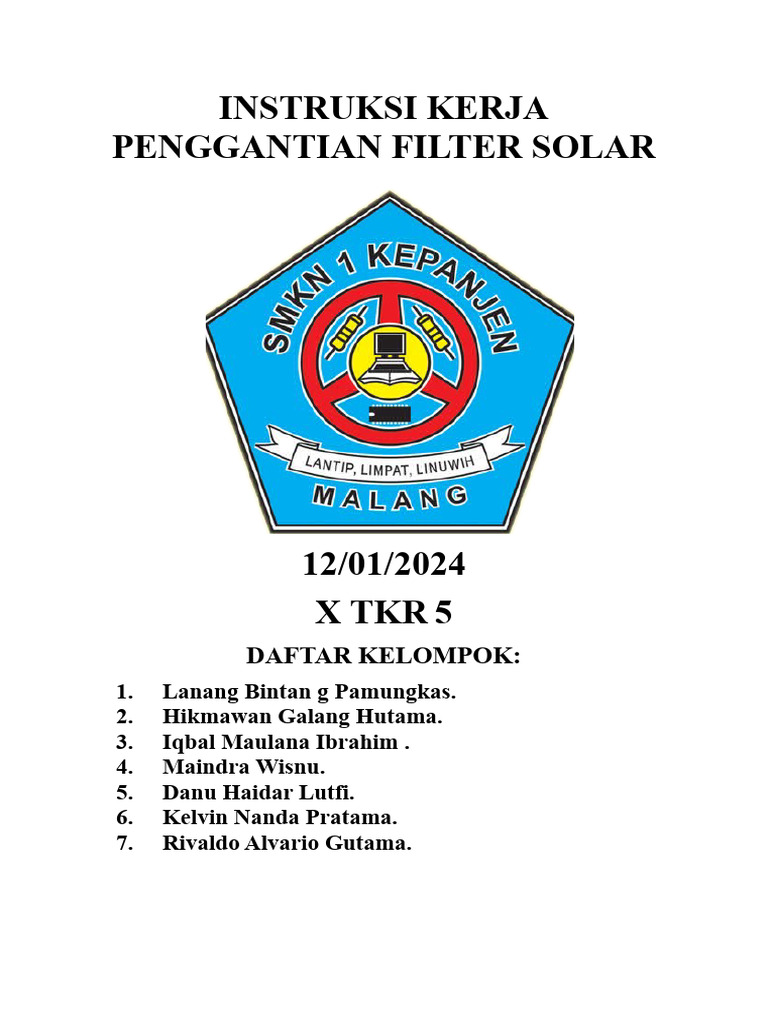 Instruksi Kerja Penggantian Filter Solar (KELOMPOK4) | PDF