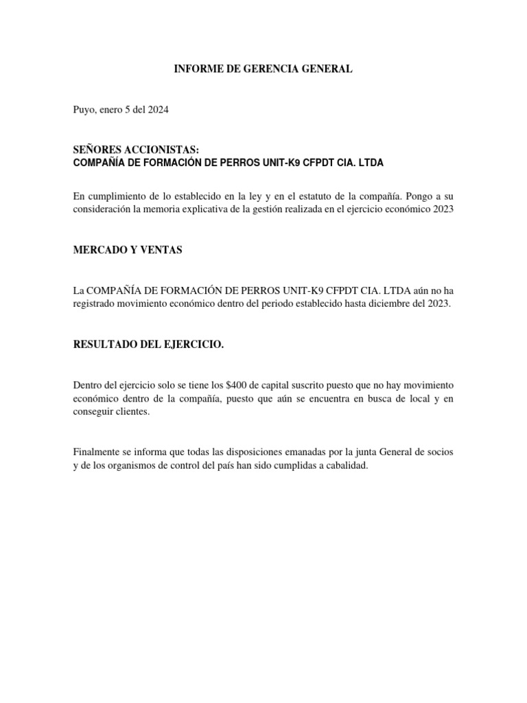 INFORME DE GERENCIA 2024 | PDF INFORME DE GERENCIA 2024 | PDF