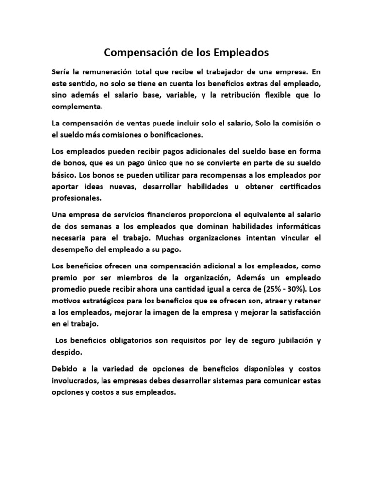 Compensación de Los Empleados | PDF | Salario | Gestión de recursos humanos