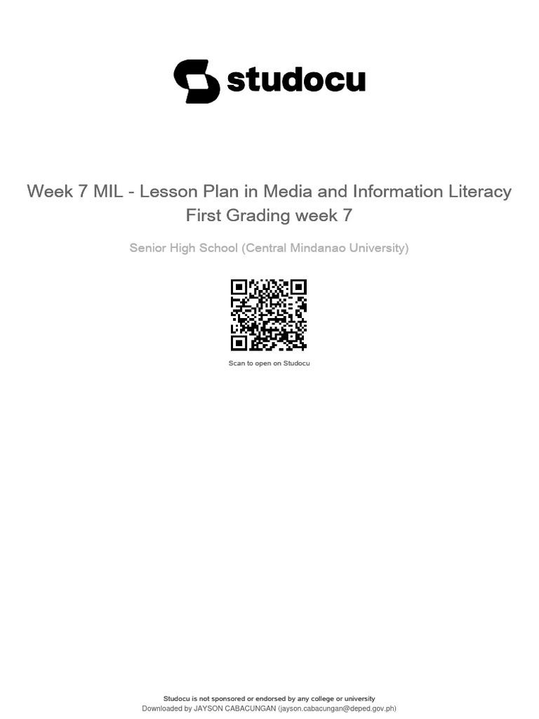 Week 7 Mil Lesson Plan in Media and Information Literacy First Grading ...