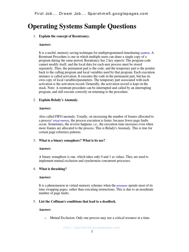 Operating Systems Sample Questions: Answer | PDF | Process (Computing) | Scheduling (Computing)