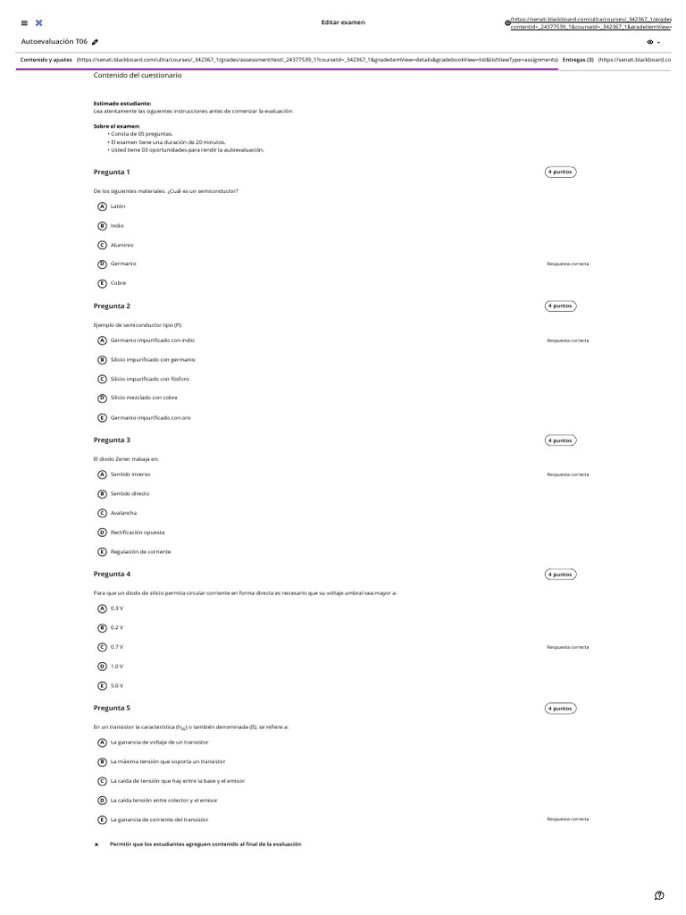 Autoevaluación T06 | PDF | Transistor | Diodo