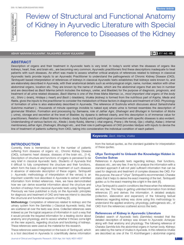 Review of Structural and Functional Anatomy of Kidney in Ayurvedic ...