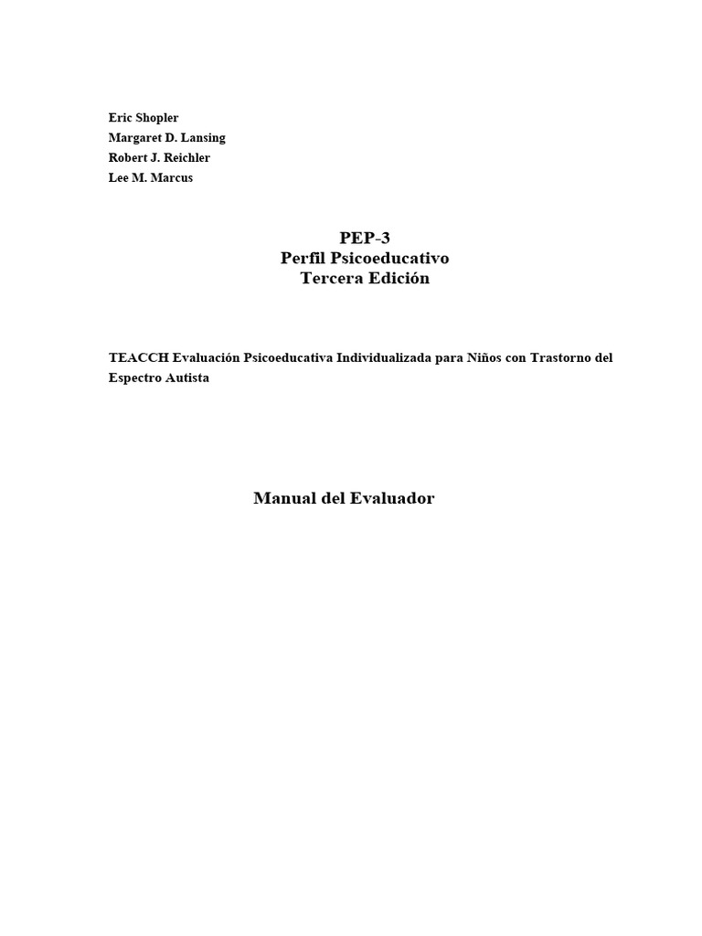 Pep 3 Manual Del Examinador Con Tablas | Descargar gratis PDF | Espectro autista | Síndrome de ...