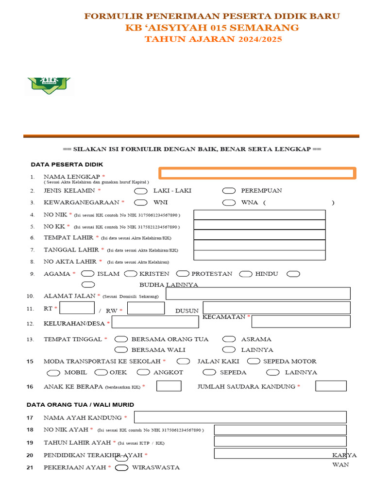 2.A. Formulir - PPDB - KB A 015 - 2024 | PDF