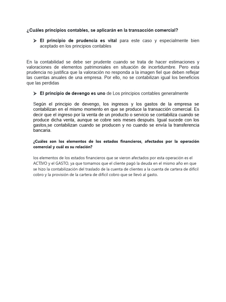 ¿Cuáles Principios Contables, Se Aplicarán en La Transacción Comercial ...