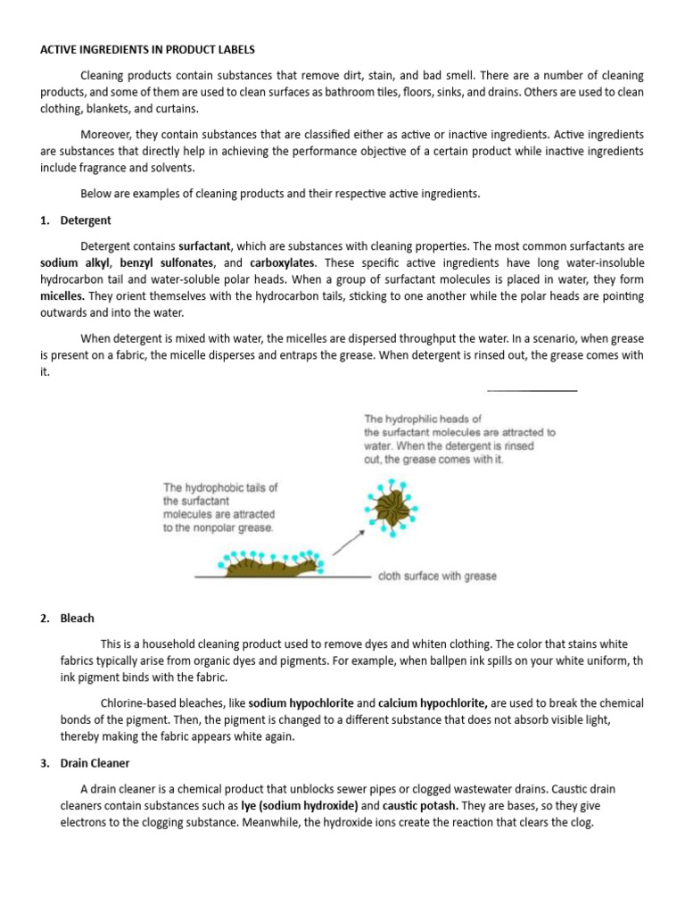 Active Ingredients in Product Labels | PDF | Detergent | Sodium Hydroxide