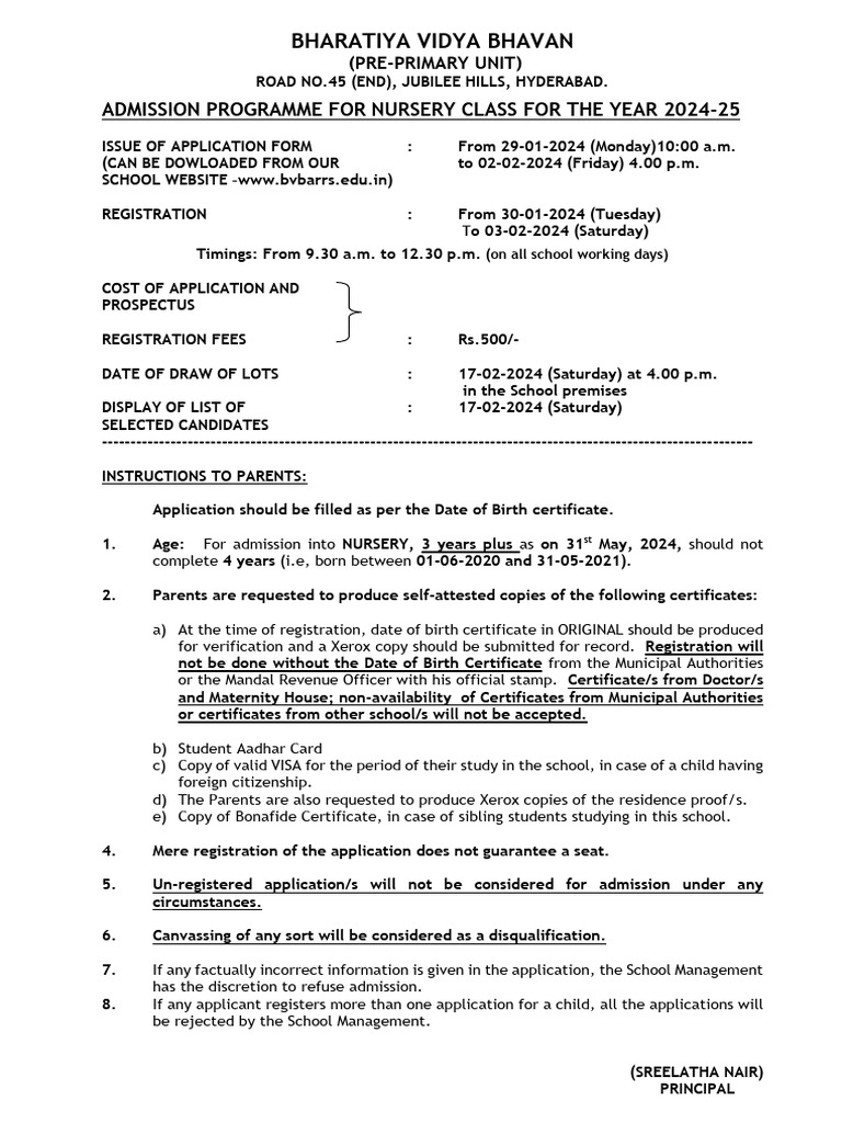 Nursery Admission Notification 2024 25 | PDF | Birth Certificate ...