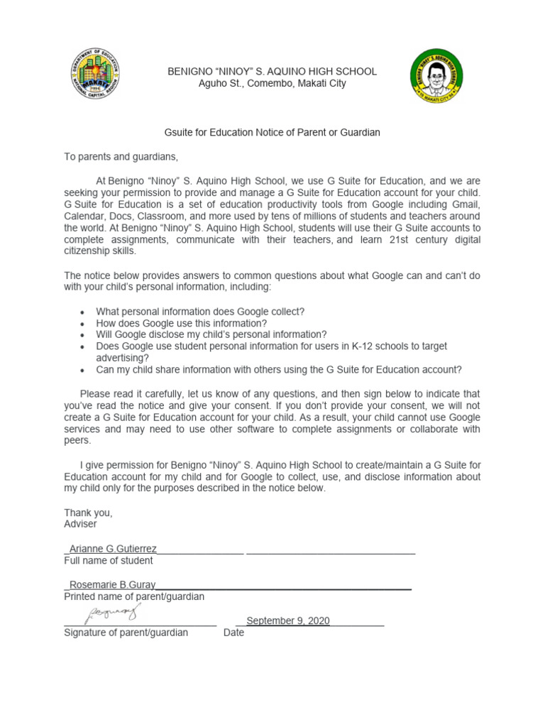 GSuite For Education Notice To Parents and Guardians | PDF | Cyberspace ...