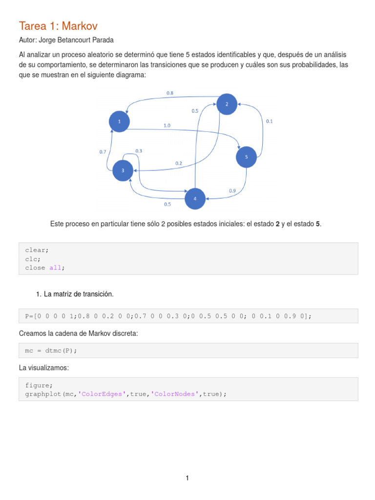 Tarea Markov | PDF | Cadena Markov | Matemáticas Aplicadas
