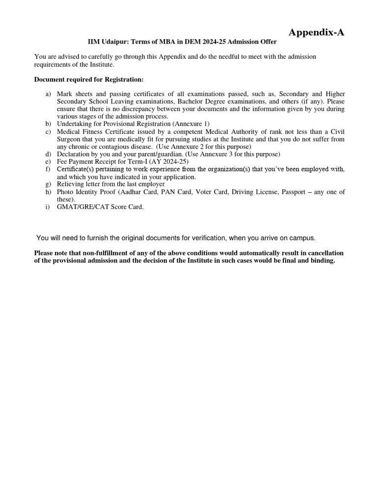 Appendix-A, Registration Process (MBA in DEM) 2024-25 | PDF | Master Of Business Administration