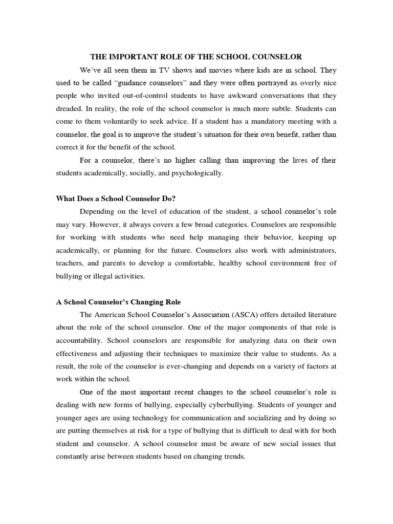 The Important Role of The School Counselor | PDF | School Counselor ...