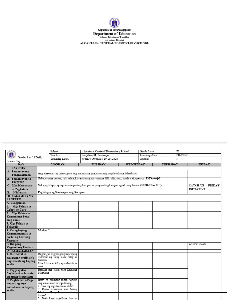 Filipino DLL Quarter 3 Week 4 | PDF