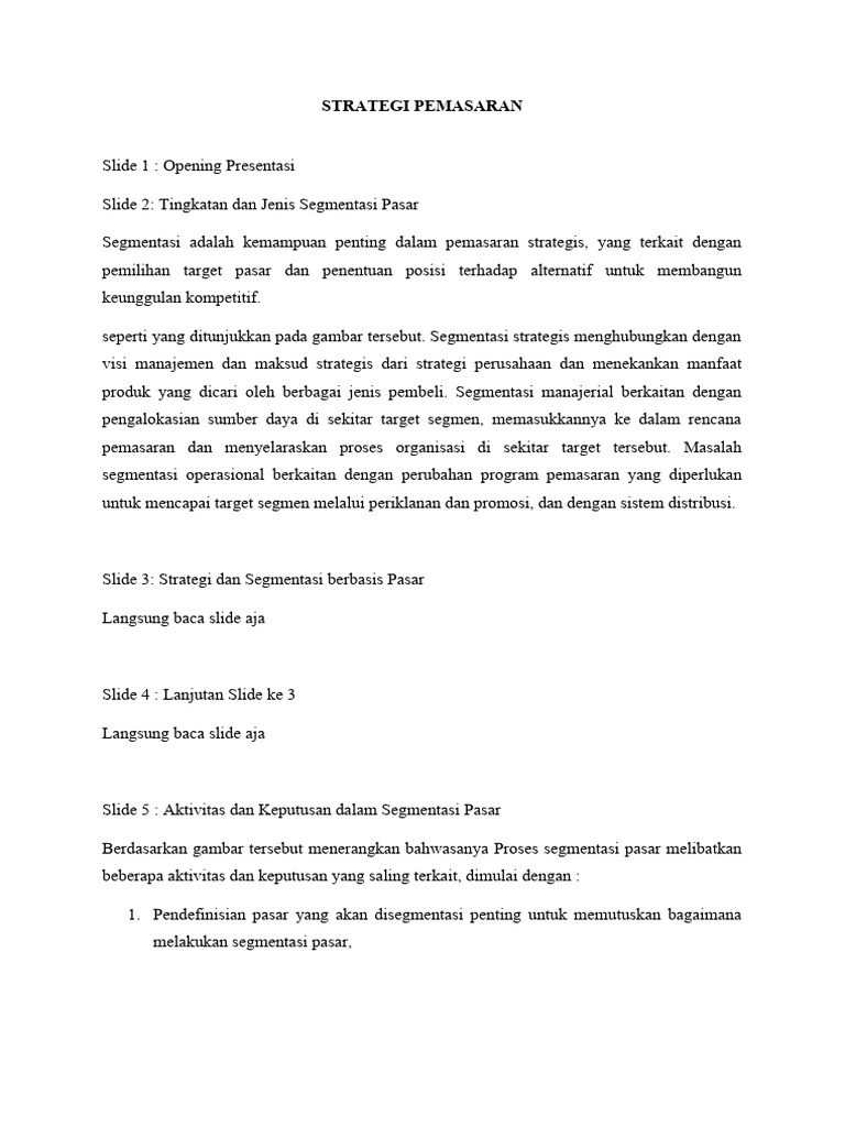 Script PPT Strategi Pemasaran | PDF